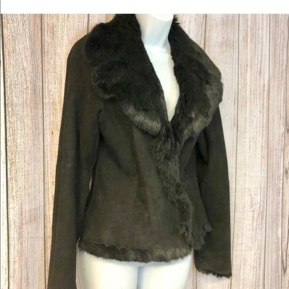 Jackets & Coats | Reverse Rabbit Hair Suede Leather Black Jacket M ...